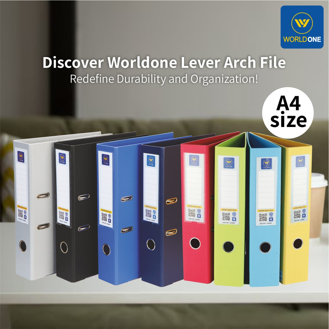 Worldone Lever Arch File, 2.6mm Thick PVC Pasted on Hard Board, 110g H ...