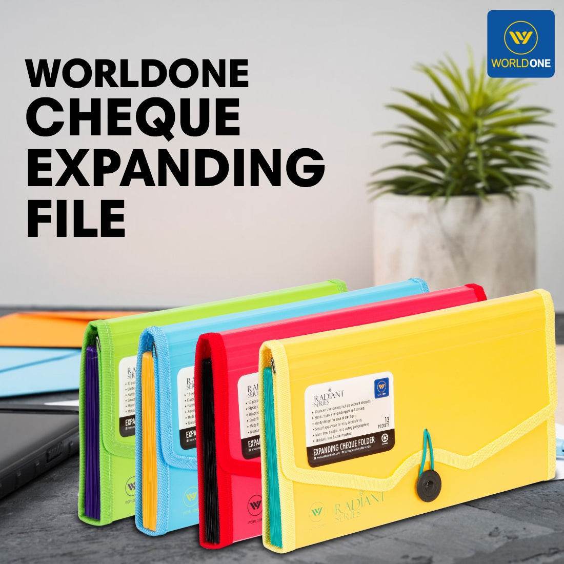 Worldone Cheque Expanding File with Elastic Closure 13 Pockets 0.7mm O ...