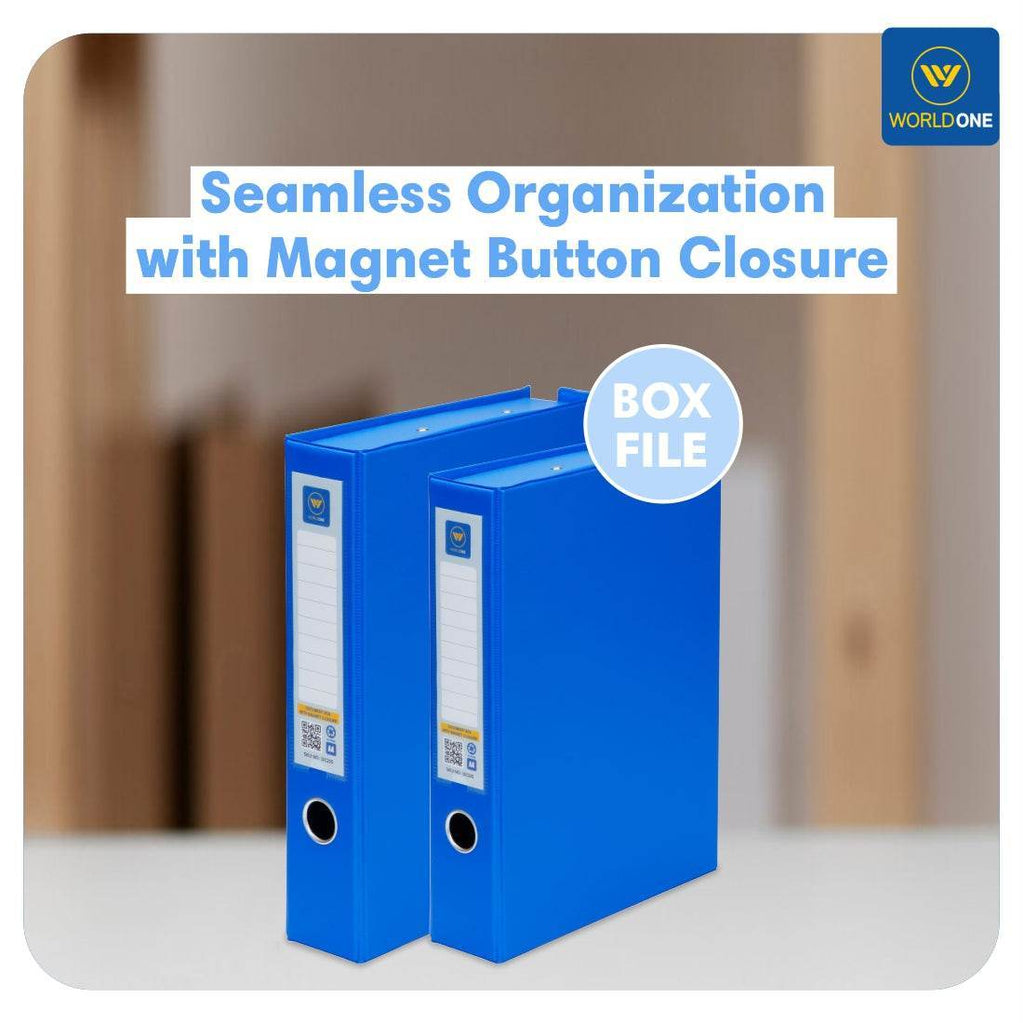Worldone Box File with Magnetic Button Closure, Spine for Easy Classif ...