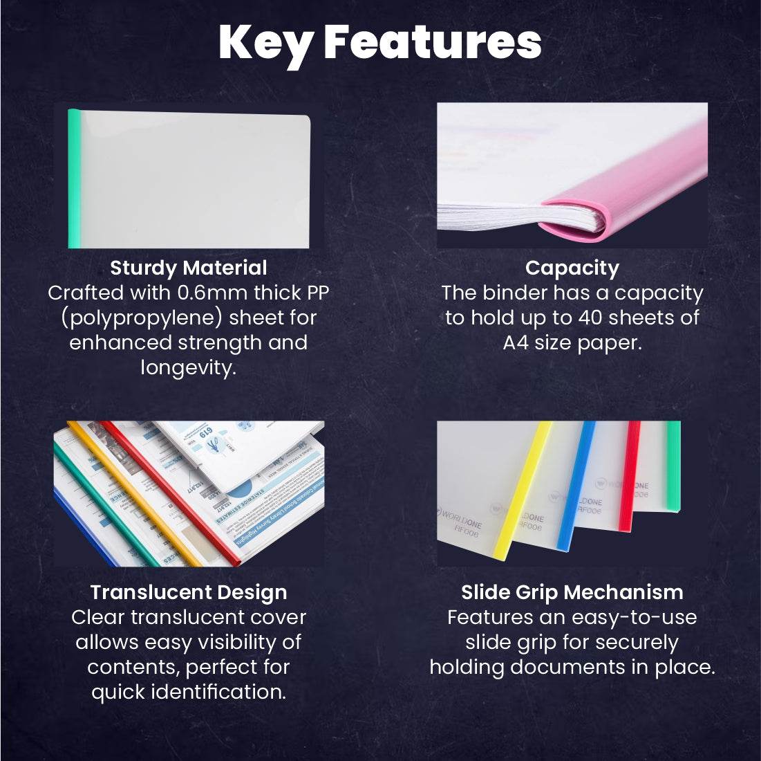 Worldone Slide Grip Binder File for Document 0.6mm PP Sheet Hold Up to ...