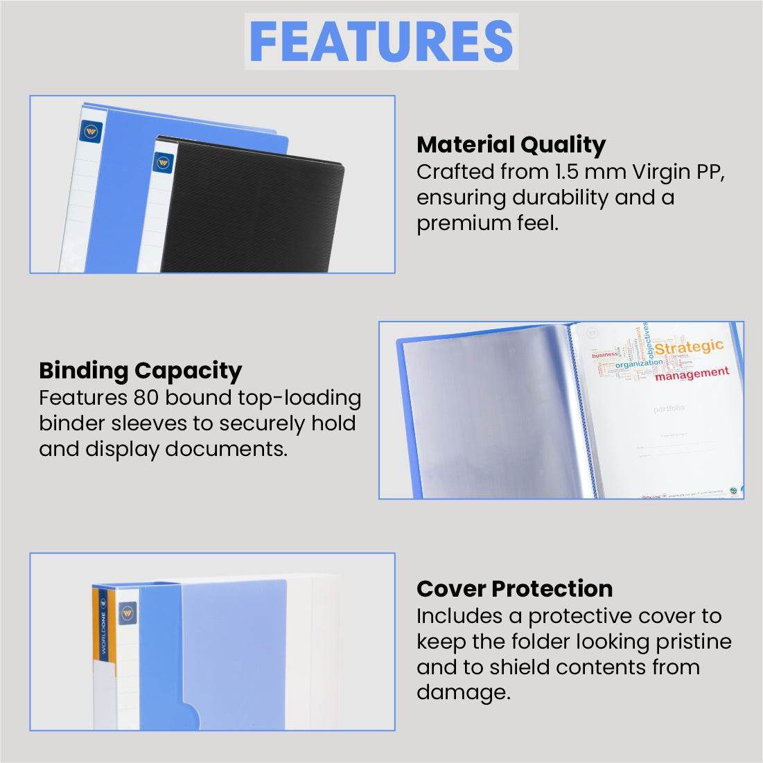 Worldone Presentation Display Book File | Made of 1.5 mm Virgin PP she ...