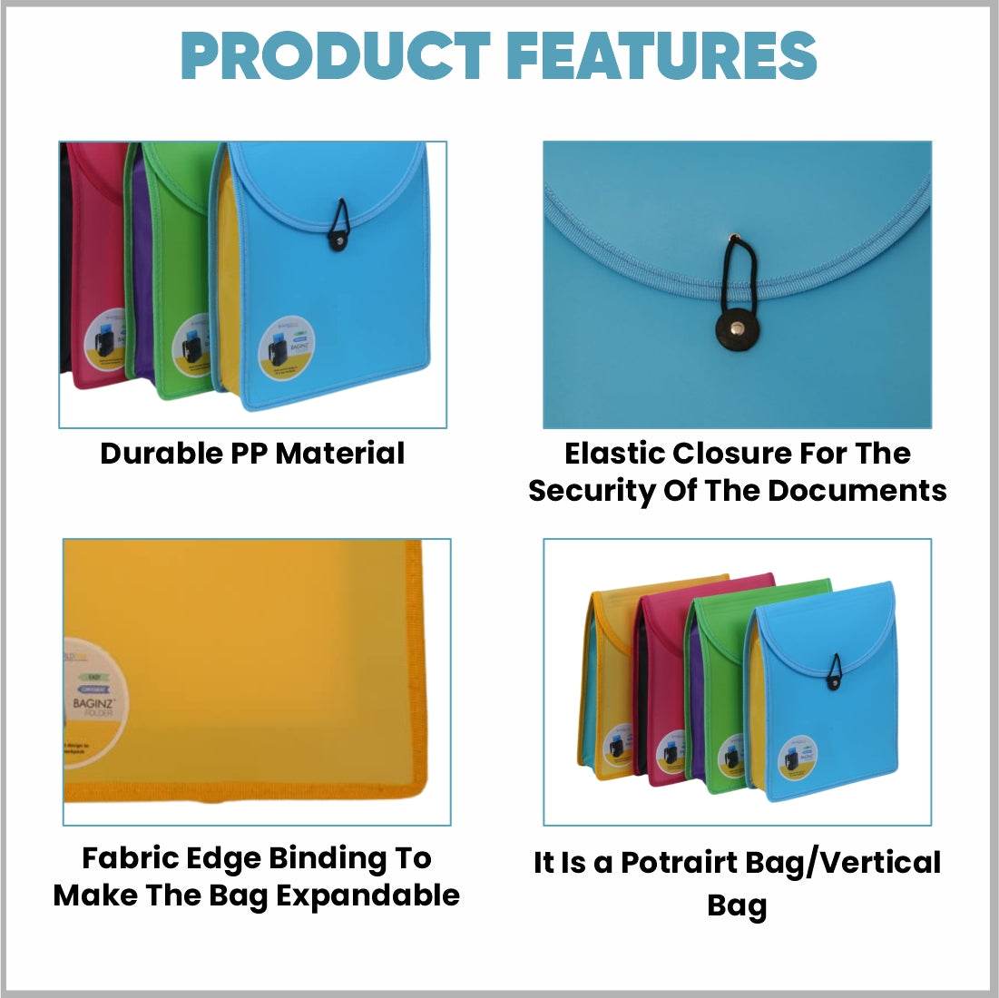 Worldone Portrait Baginz PP Document Bag Folder, Elastic Closure for S ...