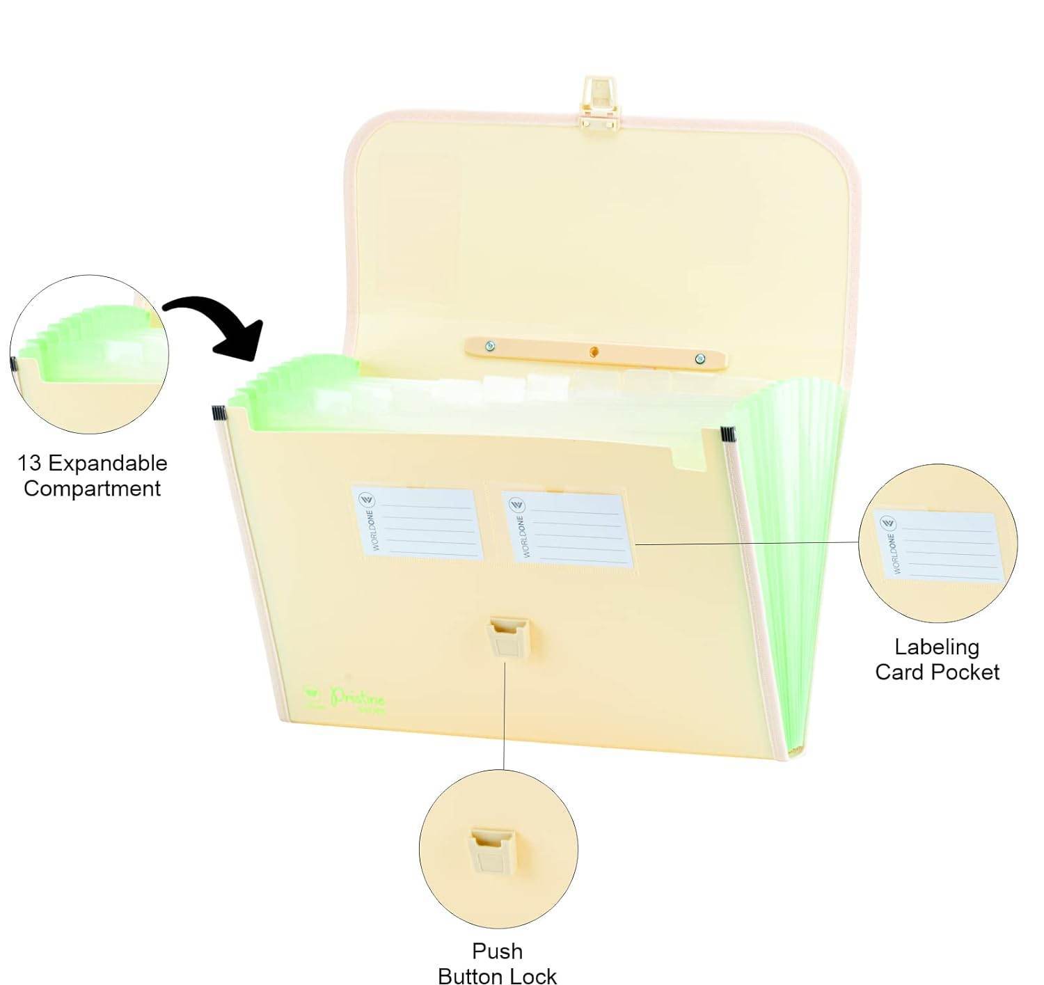 Worldone Expanding File Folder with Handle & Lock, 13 Indexed Pocket f ...