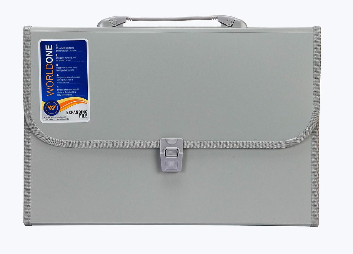 Worldone Expanding File Folder with Handle & Lock 13 Indexed Pocket fo ...