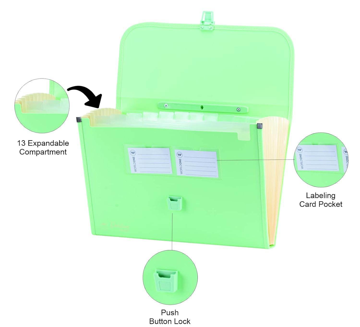 Worldone Expanding File Folder with Handle & Lock, 13 Indexed Pocket f ...