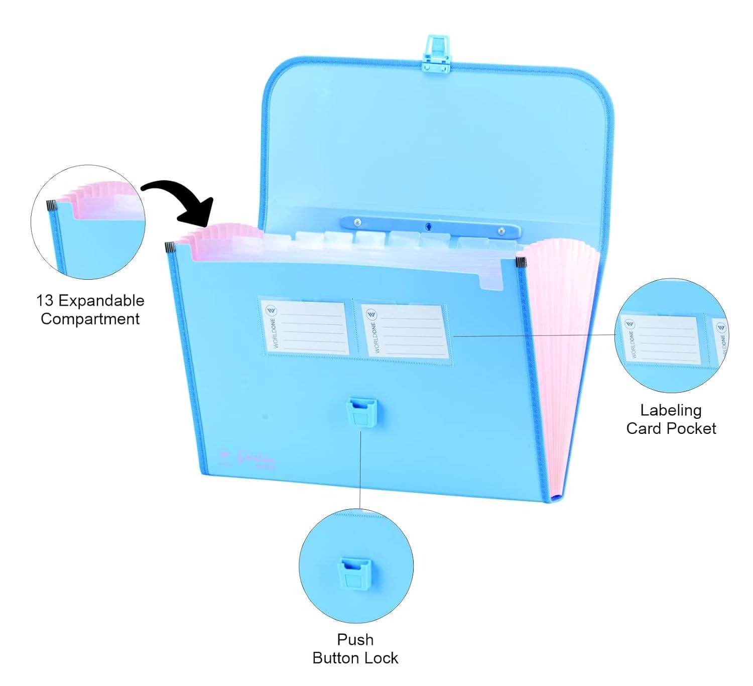 Worldone Expanding File Folder with Handle & Lock, 13 Indexed Pocket f ...