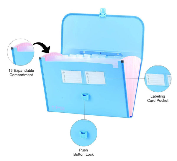 Worldone Expanding File Folder with Handle & Lock, 13 Indexed Pocket f ...