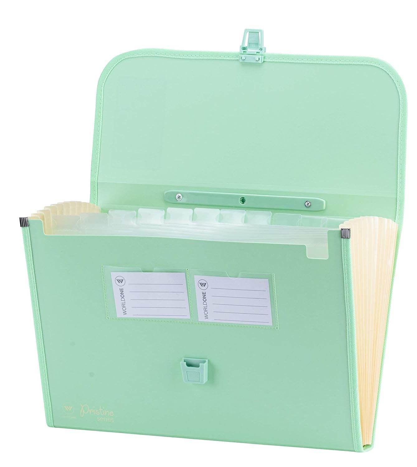 Worldone Expanding File Folder with Handle & Lock, 13 Indexed Pocket f ...