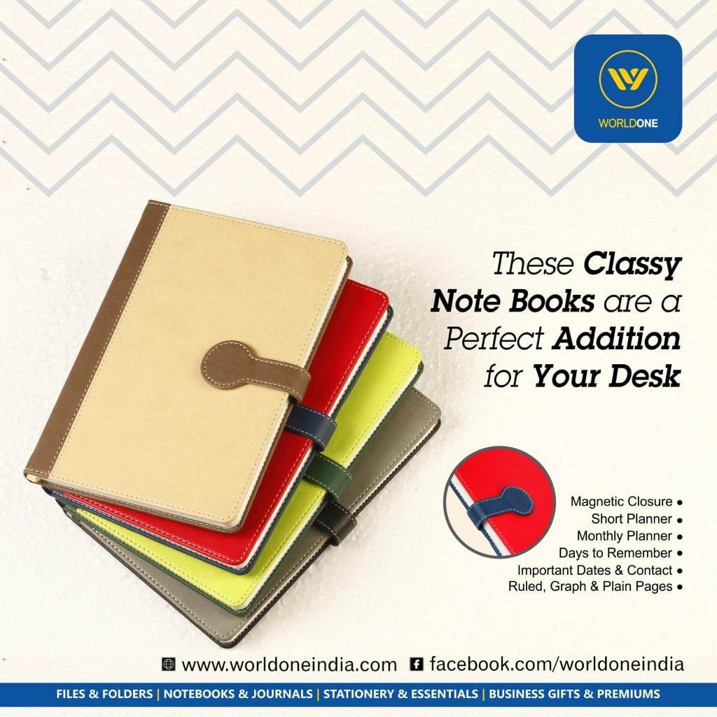 Worldone PU Leather Finish Card Board Bound Cover Notebook with Button ...